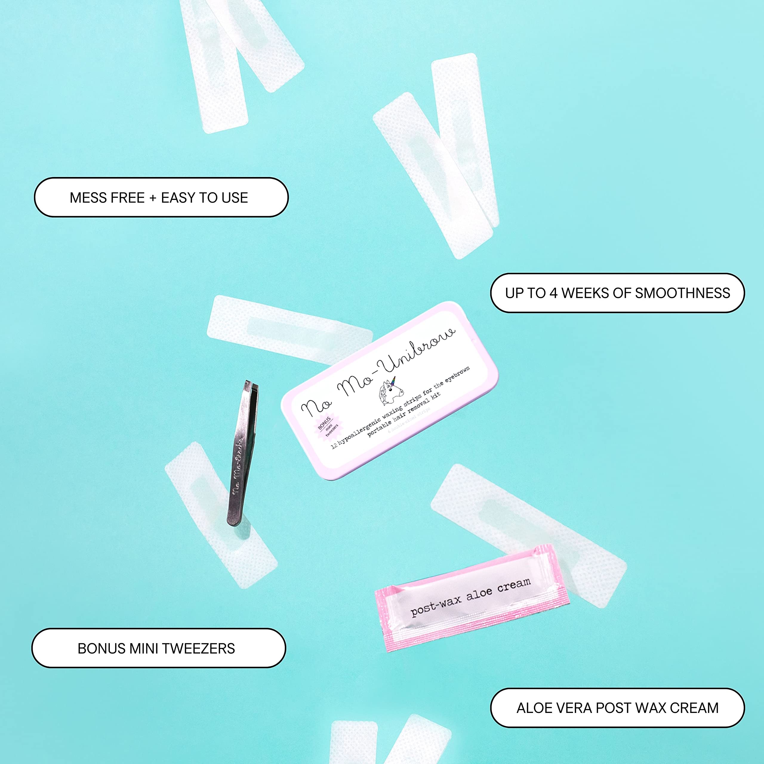 No Mo-Stache Mini Duo - 12 Count Brow and Lip Wax Kit, 2 Piece Set - As Seen On Shark Tank - Hair Removal Wax Strips with Tweezers for Face, Brows and On-The-Go Use