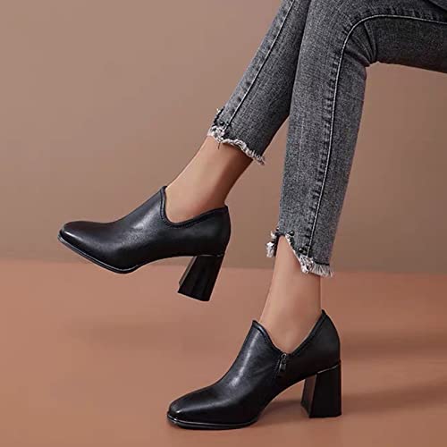FASDNENDYS Side Zipper Asymmetric Boots Ladies Fashion Solid Color Leather Shoes Side Zipper Chunky Boots for Women 10 Black