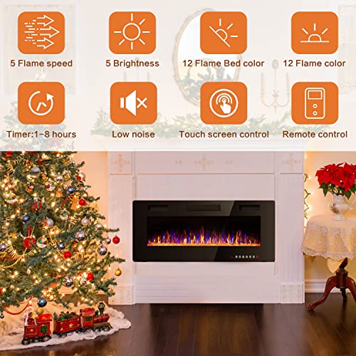 Vitesse 50 inch Ultra-Thin Electric Fireplace in-Wall Recessed and Wall Mounted Fireplace Heater,Linear Fireplace with Multicolor Flame,Timer,Low Noise,750/1500W,Touch Screen & Remote Control(50ββ)