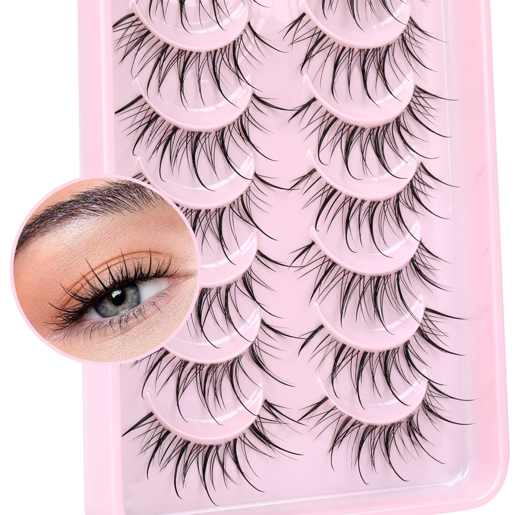 Manga Lashes Korean Natural Anime Eyelashes Wispy 3D Curl Clear Band 15MM Comic False Lashes Pack 10 Pairs by Mavphnee