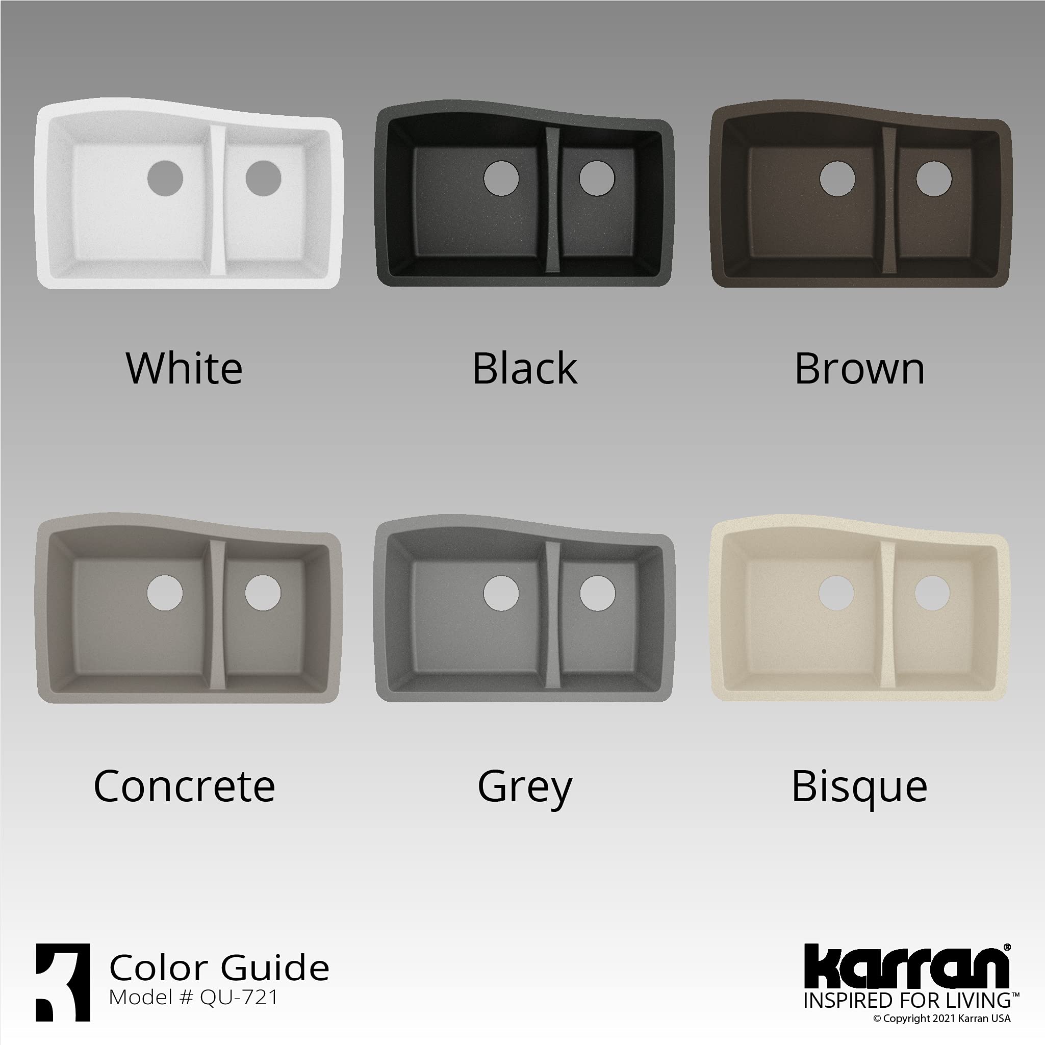 Karran QU-721 Undermount Quartz Composite 33 in. 60/40 Double Bowl Kitchen Sink with Bottom Grids and Strainers in Grey