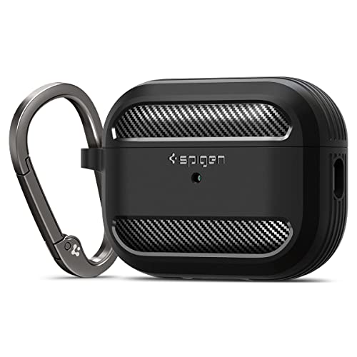 Spigen Rugged Armor Designed for AirPods Pro 2nd Generation Case (USB-C/Lightening Cable) Cover with Keychain - Matte Black