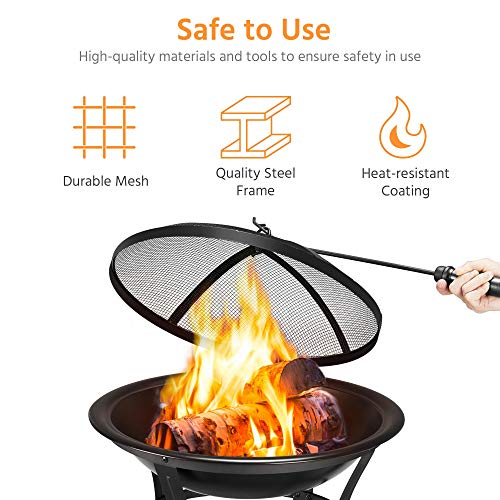 Yaheetech 22in Outdoor Metal Fire Pit with Poker and Spark Screen Cover, Multifunctional Portable Firepit Fireplace Stove Wood Burning for Camping Picnic Bonfire Patio Backyard Garden Beaches Park