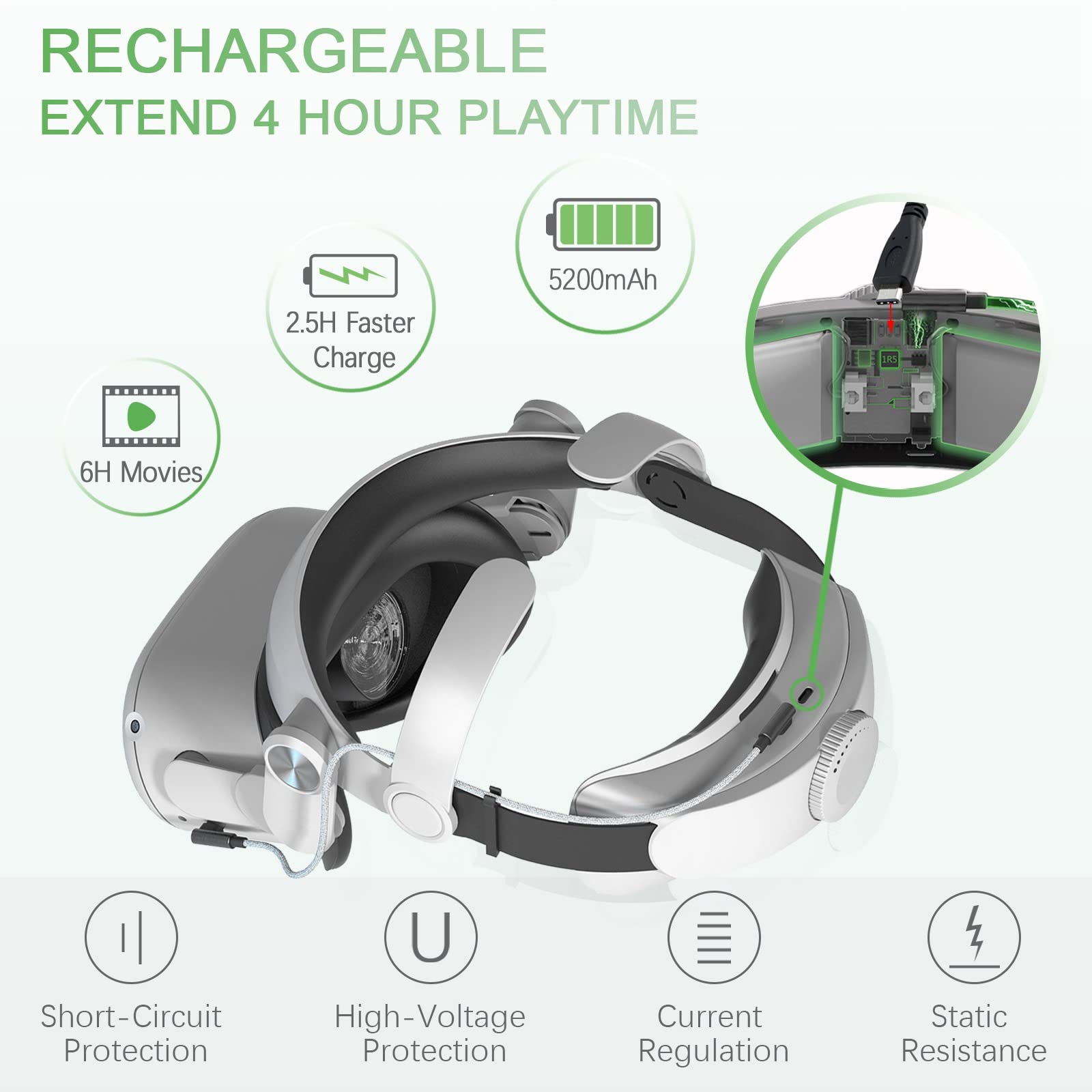 Head Straps for Oculus Quest 2 with T2 Power, Magnetic Connection Adjustable Elite Strap Replacement for VR Headset, Enhanced Support and Reduce Pressure Oculus 2 Accessories for Children and Adults