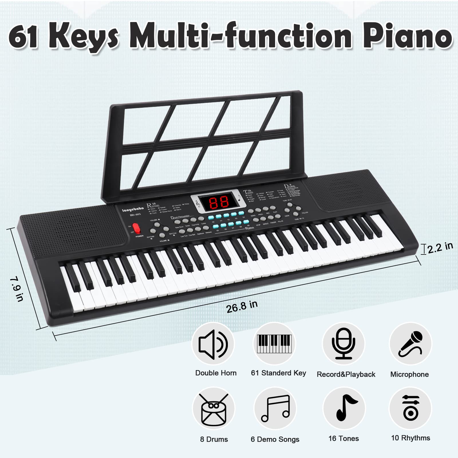 laoyeboho 61 Keyboard Piano, Portable Keyboard Piano for Beginners, Children's Piano Keyboard, Electronic Digital Piano With Built-in Speaker and Microphone, School Gift,Children's Birthday Gift