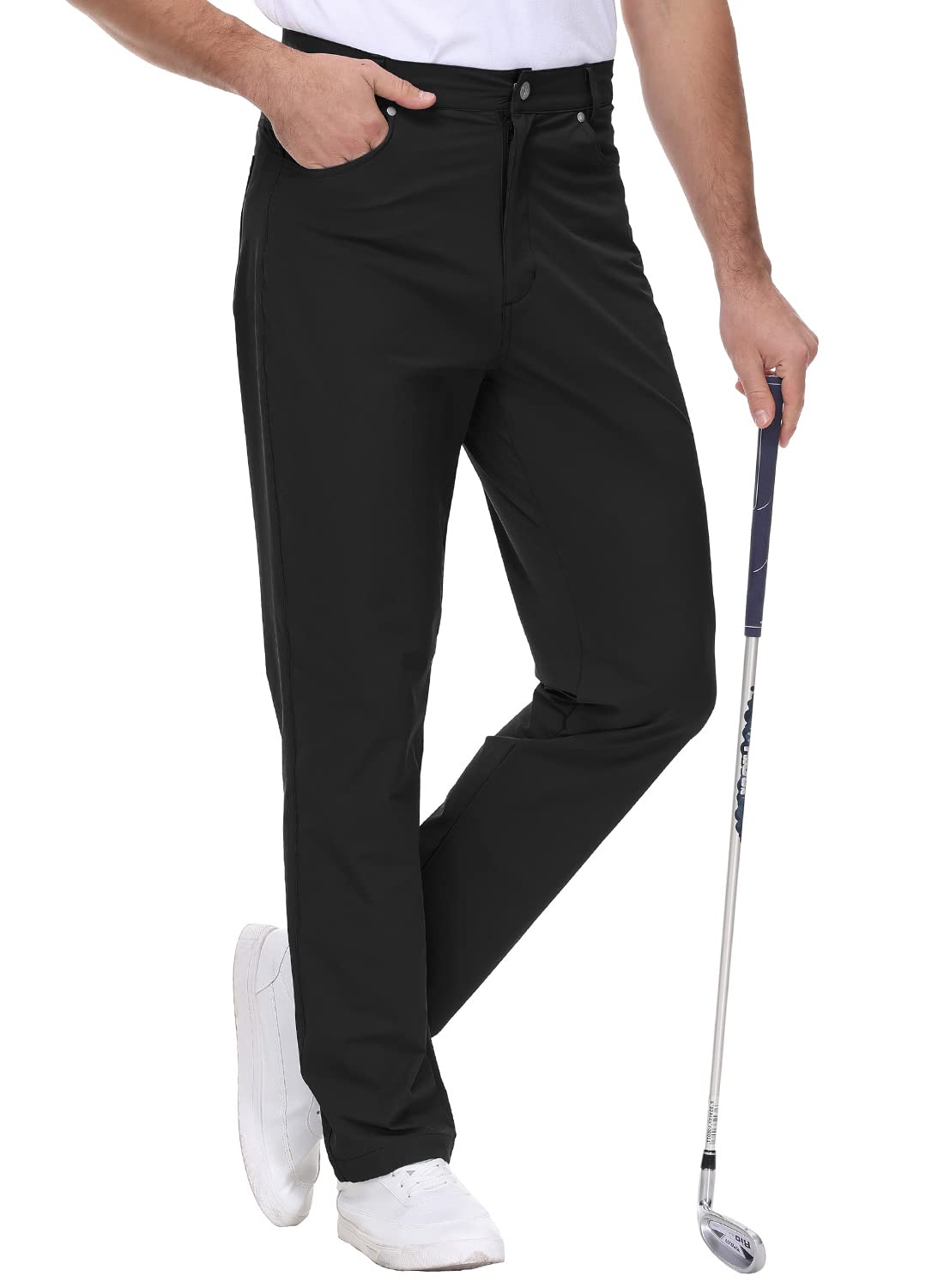 Gopune Men's Stretch Golf Pants Outdoor Work Casual Pant with Pockets Black,38