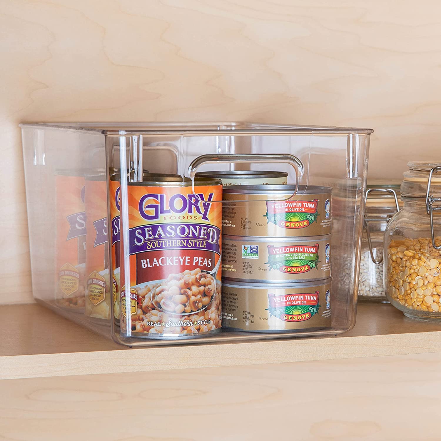 Homeries Pantry Organizer, Clear Storage Bins, for Kitchen, Pantry, Cabinets, for Storing Packets, Spices, Sauce, Snacks, Cans 11βx8βx6β (Pack Of 6)