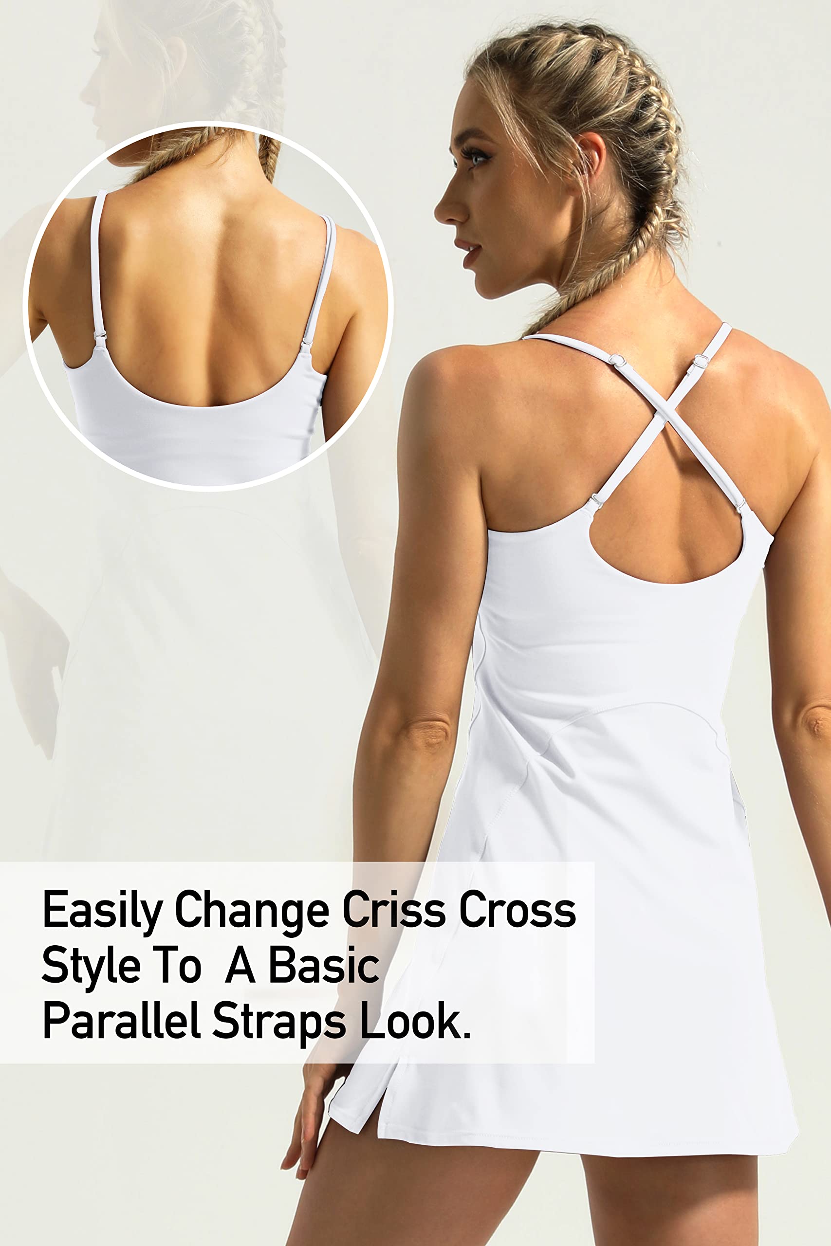GYM RAINBOW Women's Built-in Bra Workout Dress Adjustable Straps Exercise Tennis Dress with Biker Shorts(#1 Green,Medium)