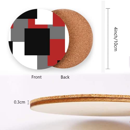 kasader Coasters for Drinks 4 Pcs Cork Coasters Absorbent Heat Resistant Coaster Premium Home Decor Housewarming Gifts - Red Black Grey Modern Art, 3.93in