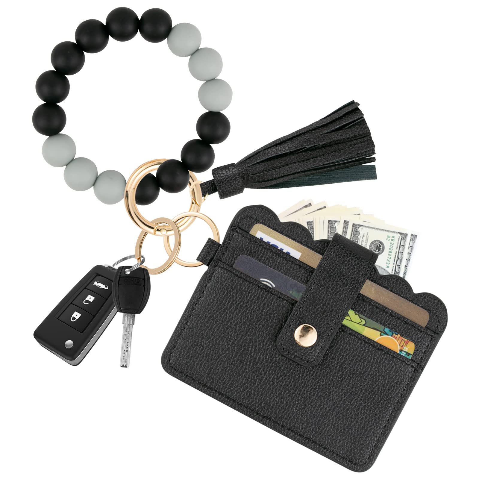 KNGITRYI Small Wallets Woman,Card Wallet Keychain Wristlet Wallets for Women Rfid Card Holder with Coin Pocket & Id Window (Classic, Black)