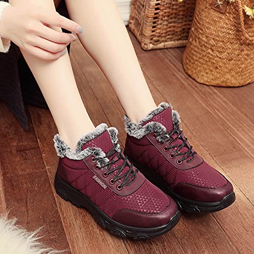 FASDNENDYS Waterproof Winter Boots Keep Boots Warm Women Snow Flat Shoes Sport Toe Winter Handmade Rose Leather Boots