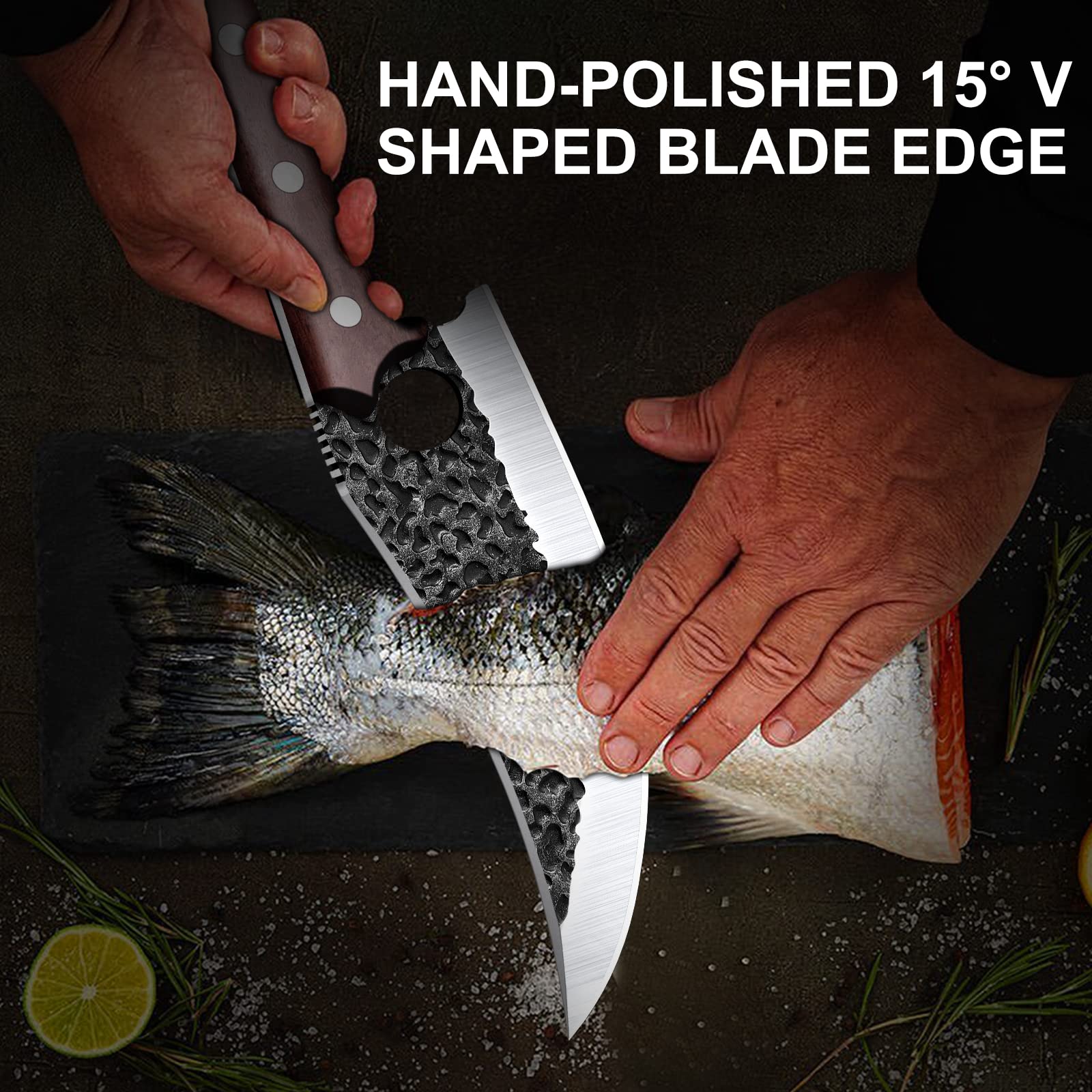 WUELY Boning Knife for Meat Cutting,Viking knife,Handmade Japanese Chef Knife,Forged Meat Cleaver knife,Camping Knife with Sheath,Multipurpose for Kitchen,Hunting
