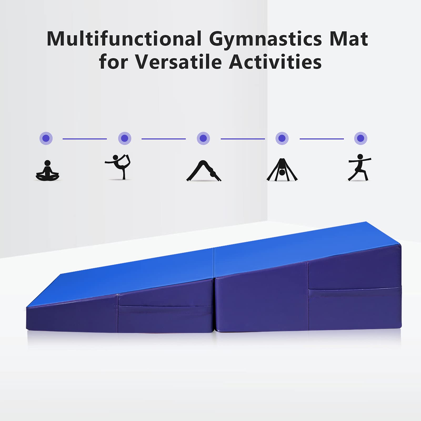 GYMAX Incline Gymnastic Mat, Folding and Non-Folding 60βx30βx14β Tumbling Cheese Wedge Mat for Gymnastic, Martial, Cheerleading, Dance Yoga Stretch Training Practice, Kids Girls Adult (Blue)