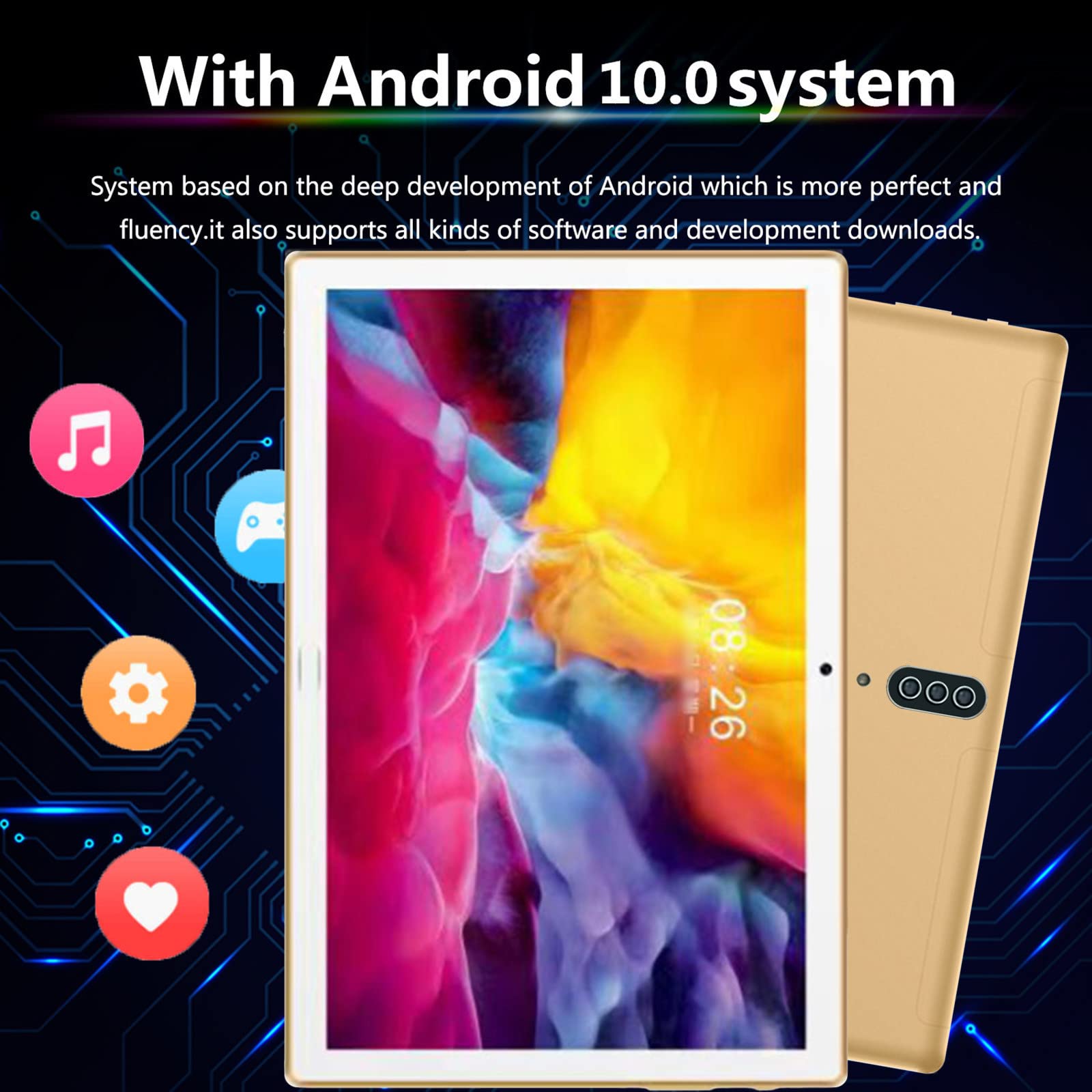 Idoravan Tablet 10 Inch Android Tablets, 16GB ROM 256GB Expand，3800mah Battery, 1GB RAM Tableta, Dual Camera WiFi BT 10.1'' IPS HD Touch Screen, 10IN Tabletas (Gold)