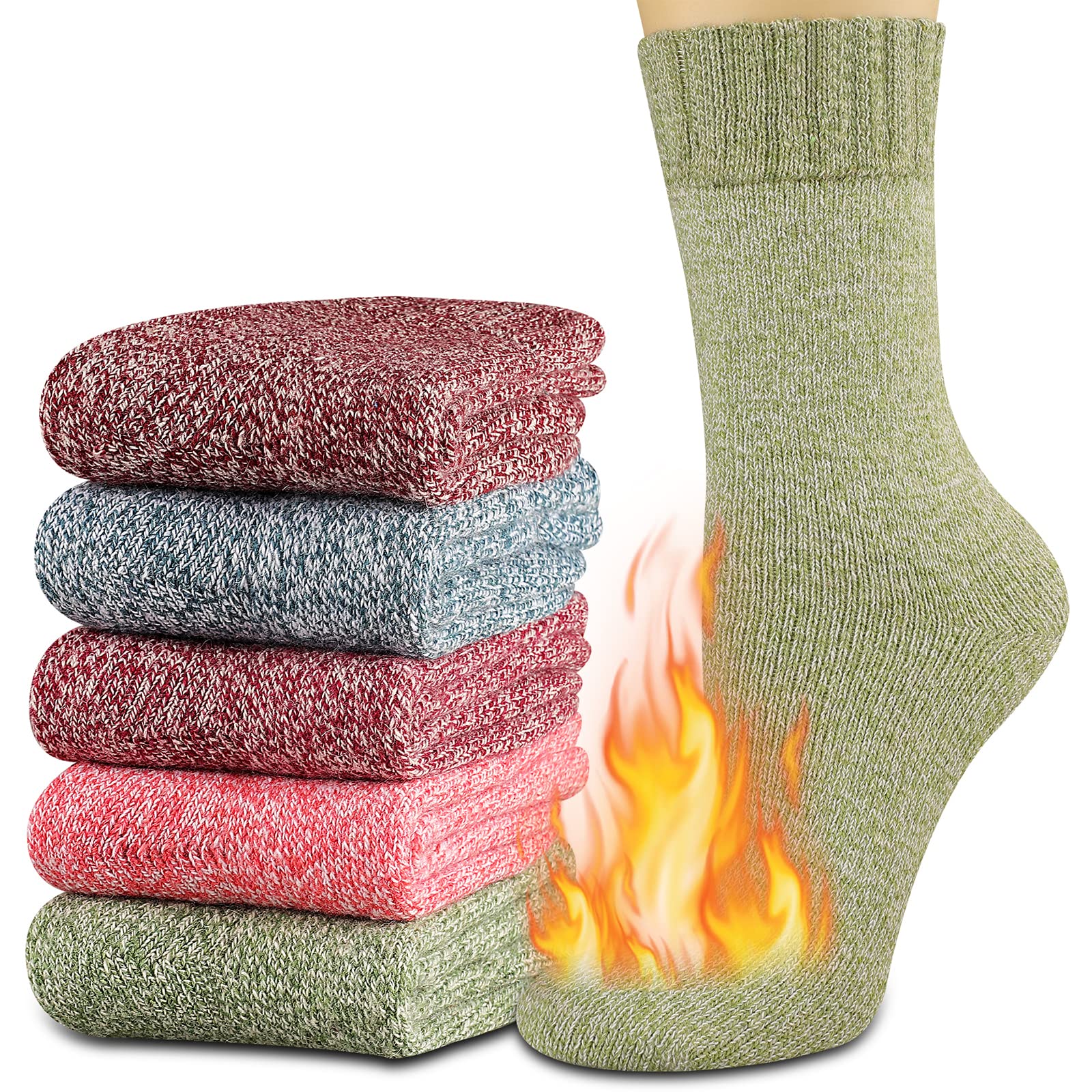 Heatuff Women's Winter Wool Socks Warm Soft Full Cushion Crew Socks (5 Pairs)