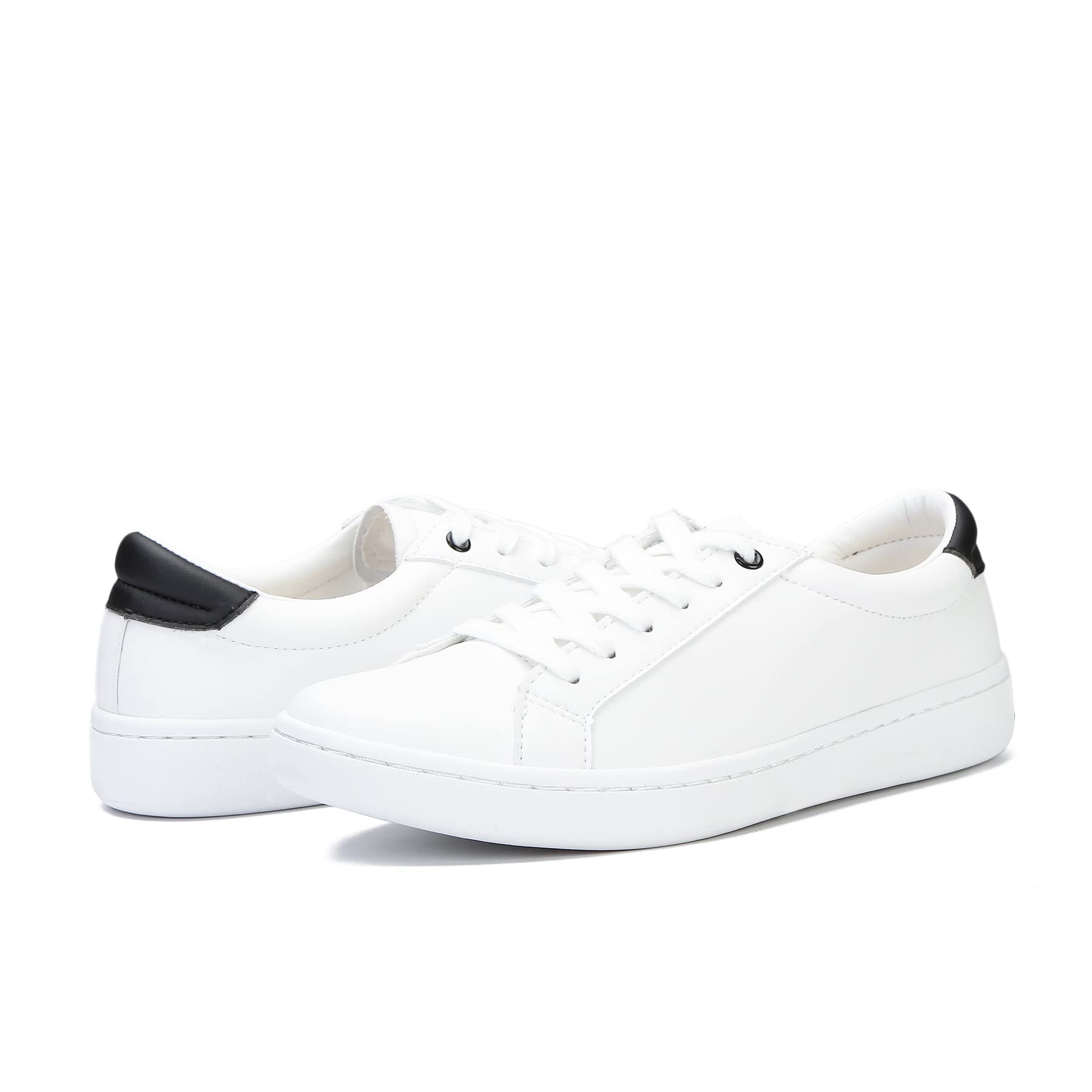 HONGHAIER Non Slip White Shoes for Women Microfiber Leather Fashion Sneakers Comfortable Womens Walking Shoes with Memory Foam WhiteBK 8