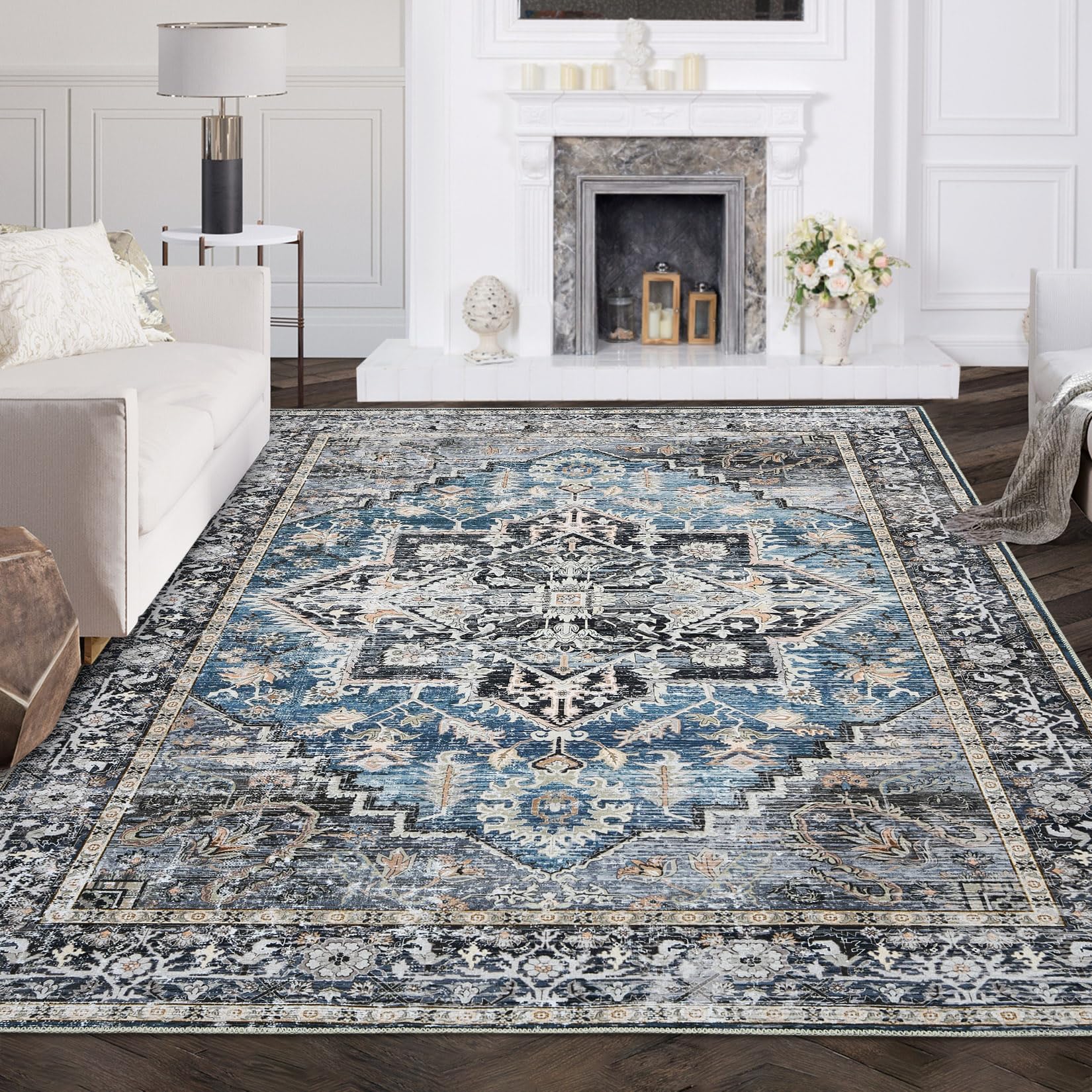 RUGSREAL Boho 5x7 Area Rugs Living Room Throw Rug Entryway Rug Non Skid Laundry Floor Mat Under Desk Carpet Entry Rug Boho for Inside House Kitchen Hallway Balcony Patio Office Decor