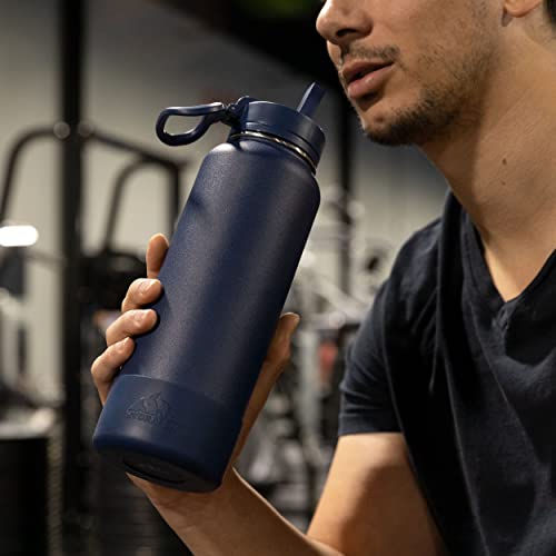 Hydrapeak 32oz Sport Insulated Water Bottle with Straw or Chug Lid, Premium Stainless Steel Water Bottles, Leak & Spill Proof, Keeps Drinks Cold for 24 Hours, Hot for 12 Hours (32oz, Black)