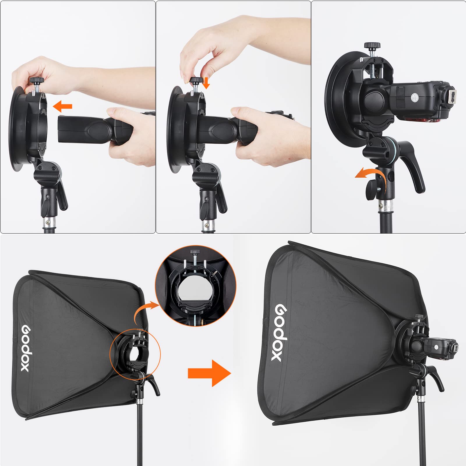 Godox 24x24inch 60x60cm Grid Strip Softbox with S2 S-Type Speedlite Bracket Bowens Mount for Godox V1 Series, AD200Pro, AD200, AD400Pro, V860II, TT350 Series Flash Speedlites