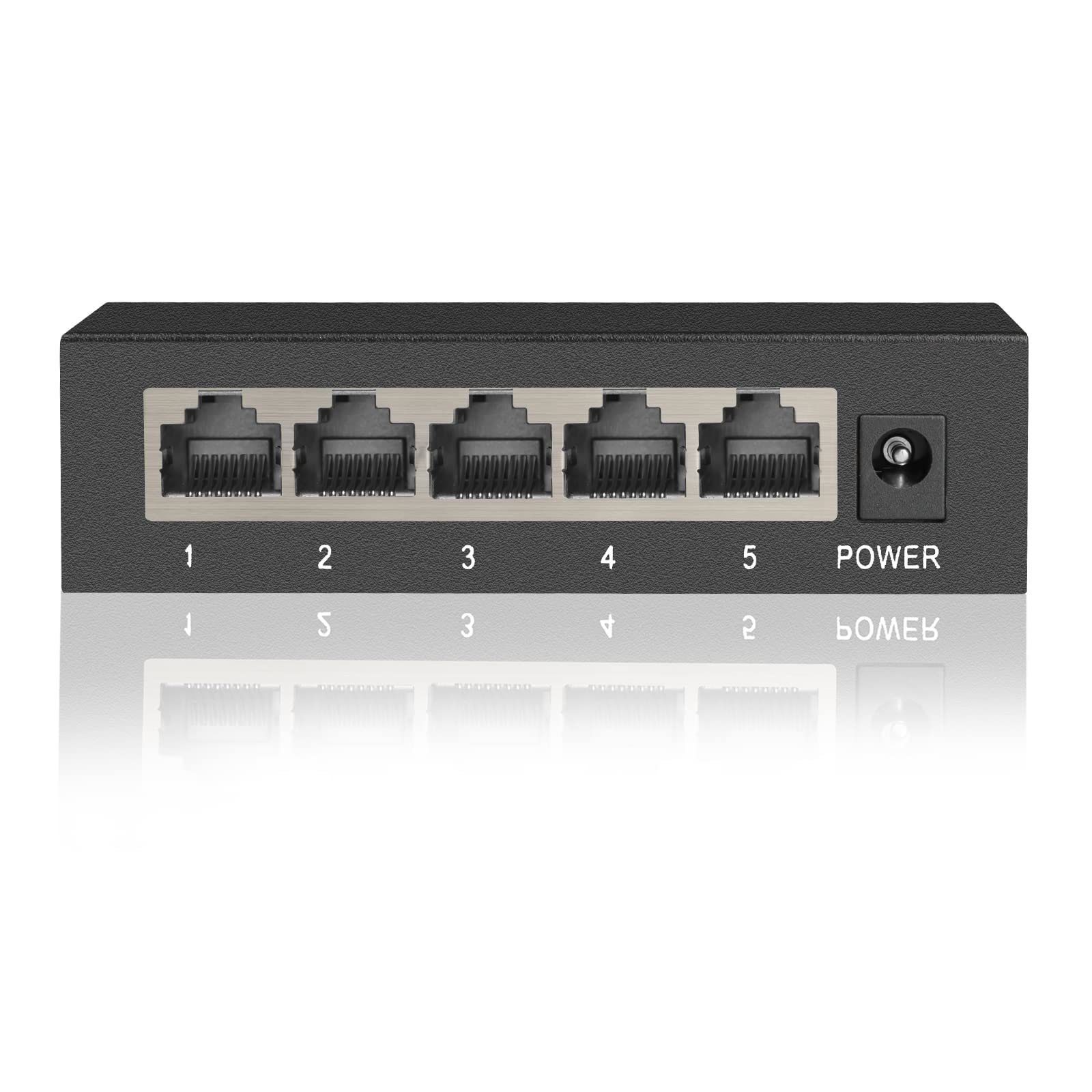 ienRon 5 Ports Gigabit Network Switch, Supported Desktop or Wall Mount Plug and Play with AI Detection Unmanaged Tiny Ethernet Splitter Network Switch in Metal Case, Red / Black