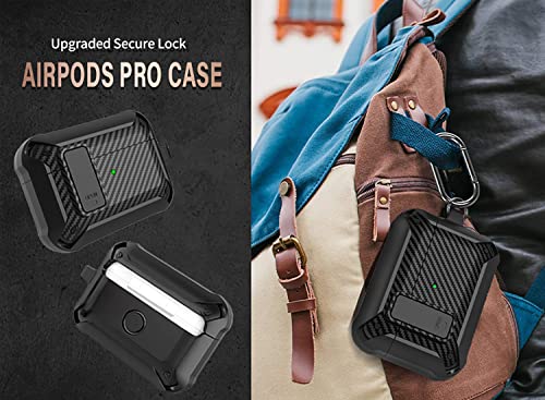 Olytop for Airpods Pro 2 Gen/Pro Case Lock with Cleaner kit&Replacement Ear Tips(S/M/L), Rugged AirPod Pro 2nd/1st Generation Protective Cover for iPod Pro 2019/2022 with Keychain, Black