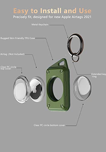 Olytop Waterproof AirTag Holder for Apple Airtag Keychain Case,Water Resistance Shockproof Anti-Scratch TPU & Clear PC Double ProtectionS Case for Apple Air Tag Tracker Key Ring, Black+Green