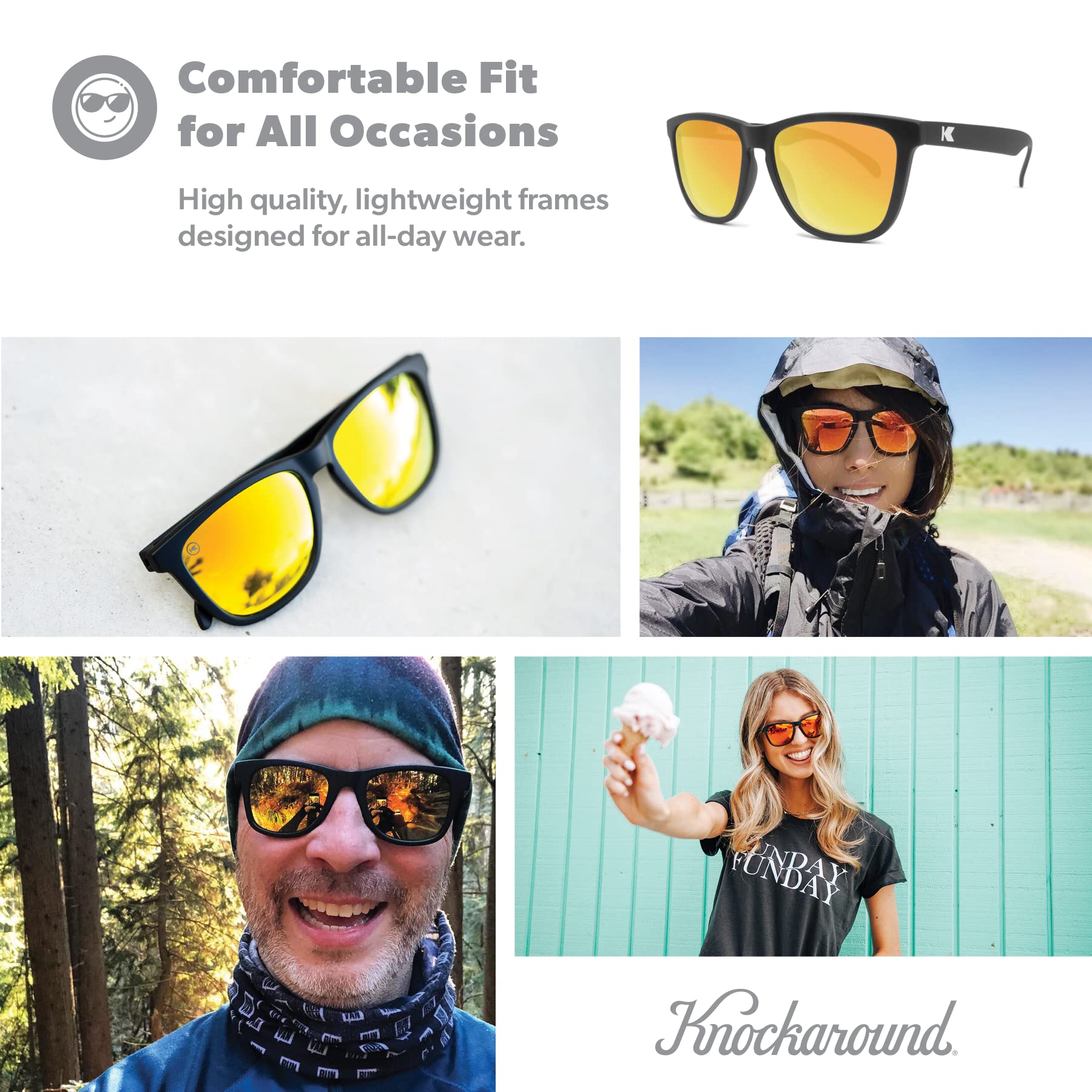 Knockaround Classics Polarized Sunglasses for Men & Women - Impact Resistant Lenses & Full UV400 Protection, Black On Black Frames/Black Lenses