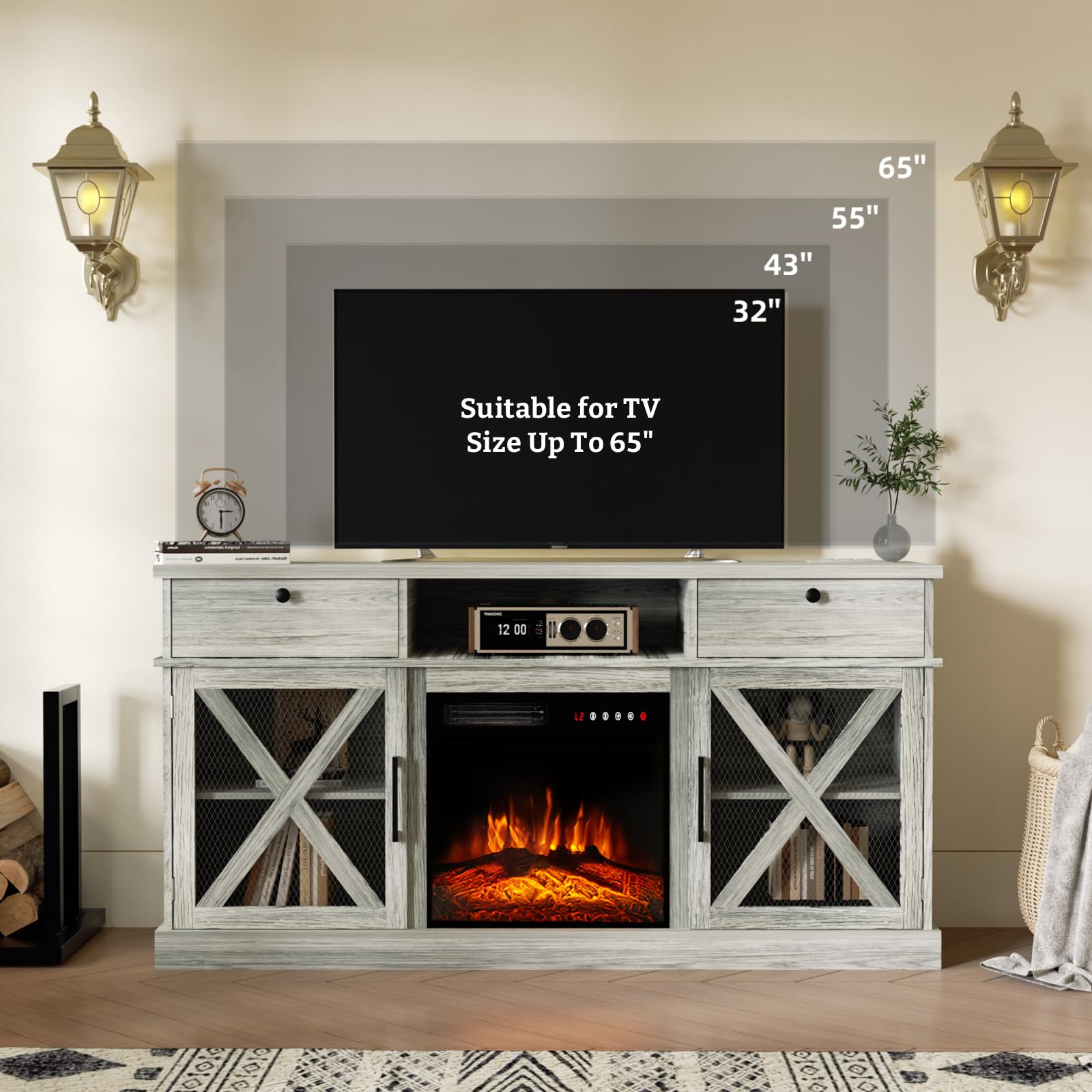 Eueiriup TV Stand with Fireplace