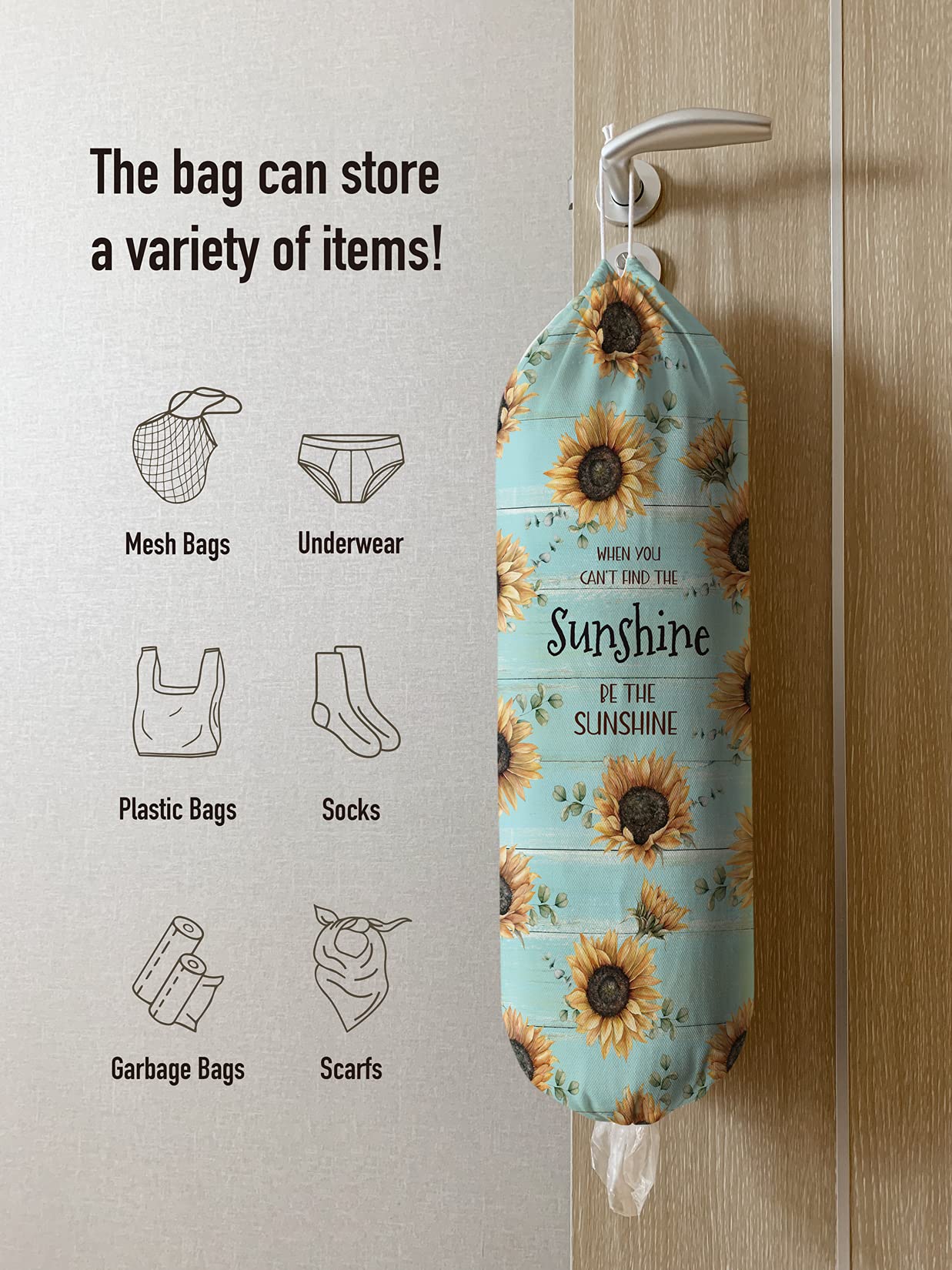Hglian Farmhouse Plastic Bag Holder Dispenser and Sunflower Grocery shopping bags Storage saver Organizer