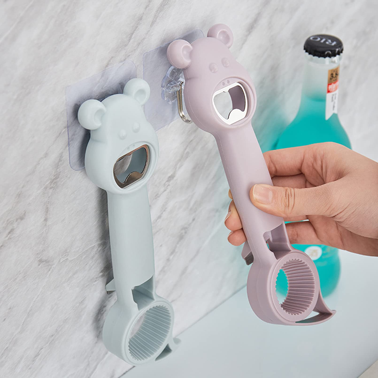 Jar Opener, 4 in 1 Multi Function Can Opener Bottle, Multi Kitchen Tool for Jelly Jars, Wine, Beer and other, Bottle Opener to Protect the Nail Use for Children, Elderly and Arthritis Sufferers-Pink