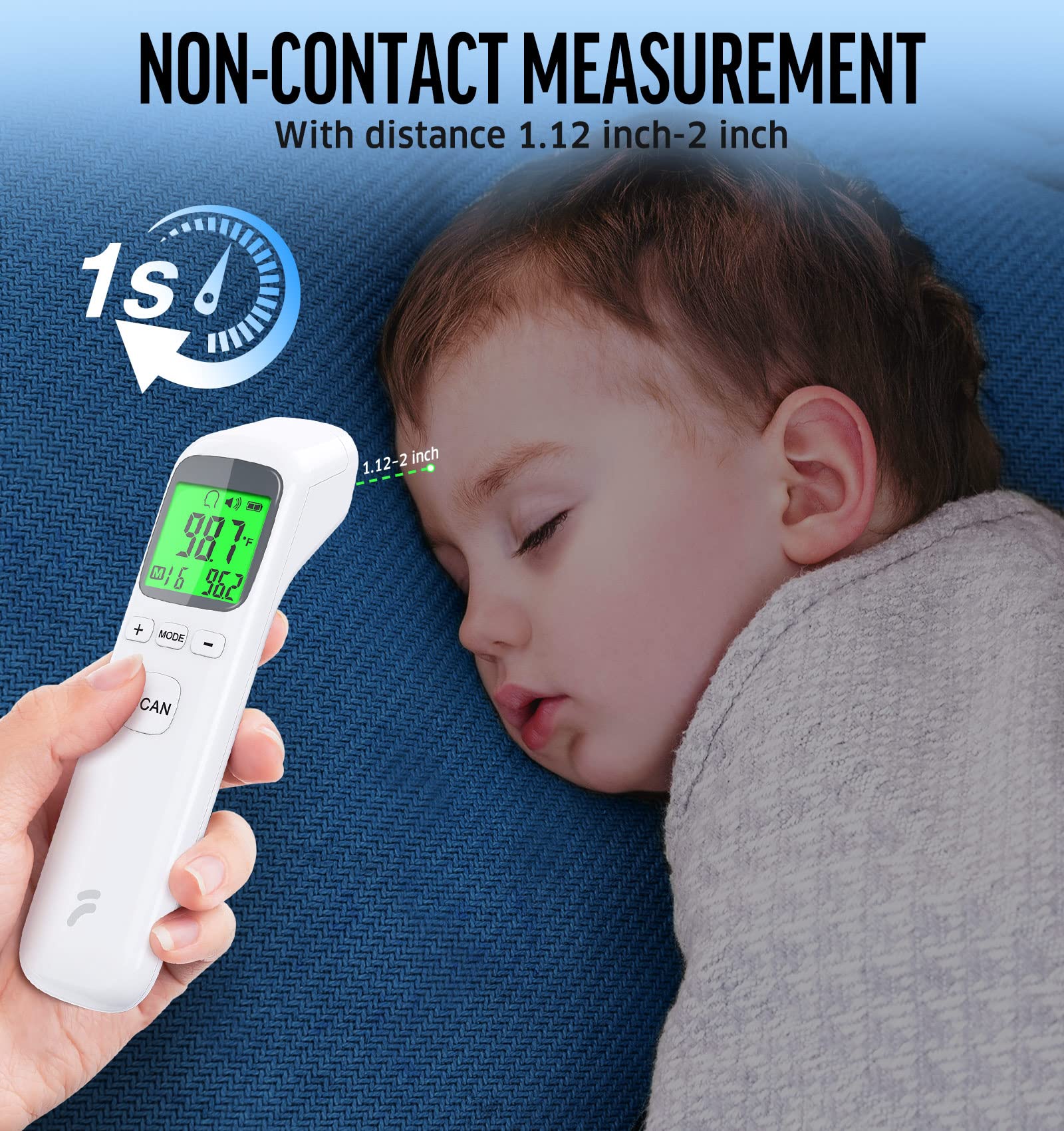 Thermometer for Adults and Kids, No-Touch Forehead Thermometer with Object Mode Function,Fever Alert and 32 Set Memory Recall,Instant Accurate Reading Digital Baby Thermometer for Fever
