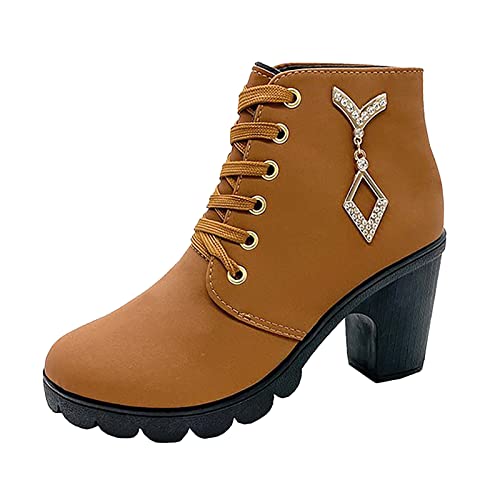 FASDNENDYS Women Shoes Thick High Heel Nude Boots Leather Boots Fashion Thick Heel Women Leather Cutout Boots