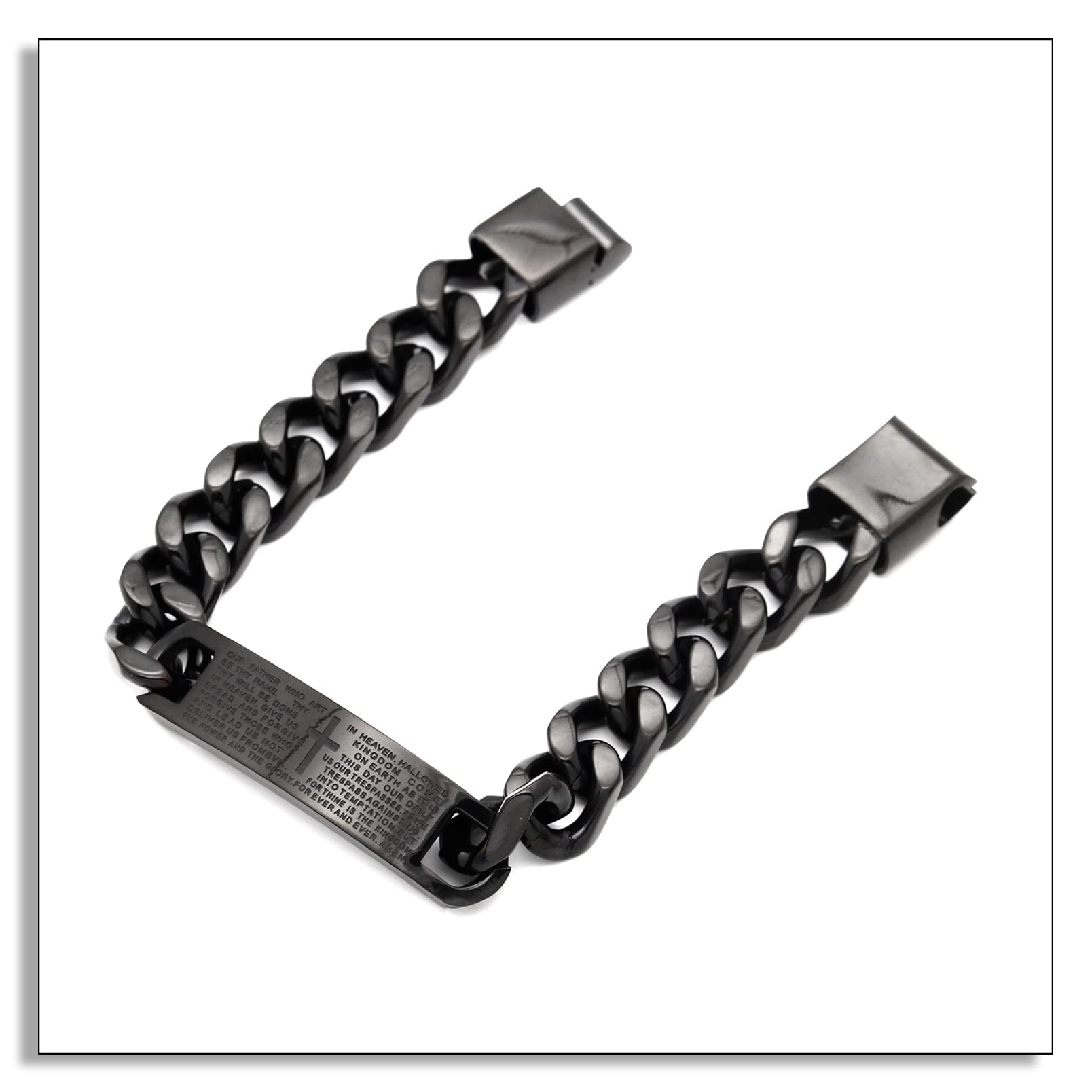Heavstjer Fashion Lord's Prayer Bracelet Stainless Steel Cross Link Bracelet
