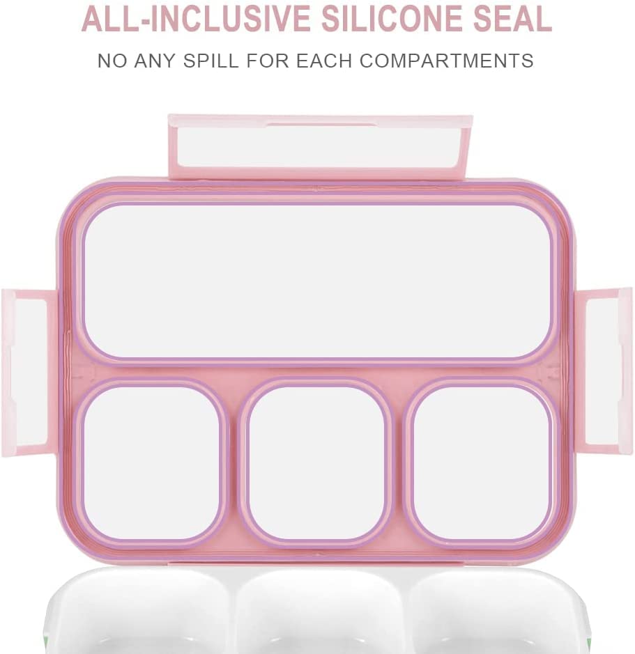 NatraProw 2 Pack Bento Lunch Box for Adults, 4 Compartment Cute Bento Snack Box Leak Proof, 1000ML Bento Box With Utensil, Lunch Container BPA-Free, Microwave Bento Box