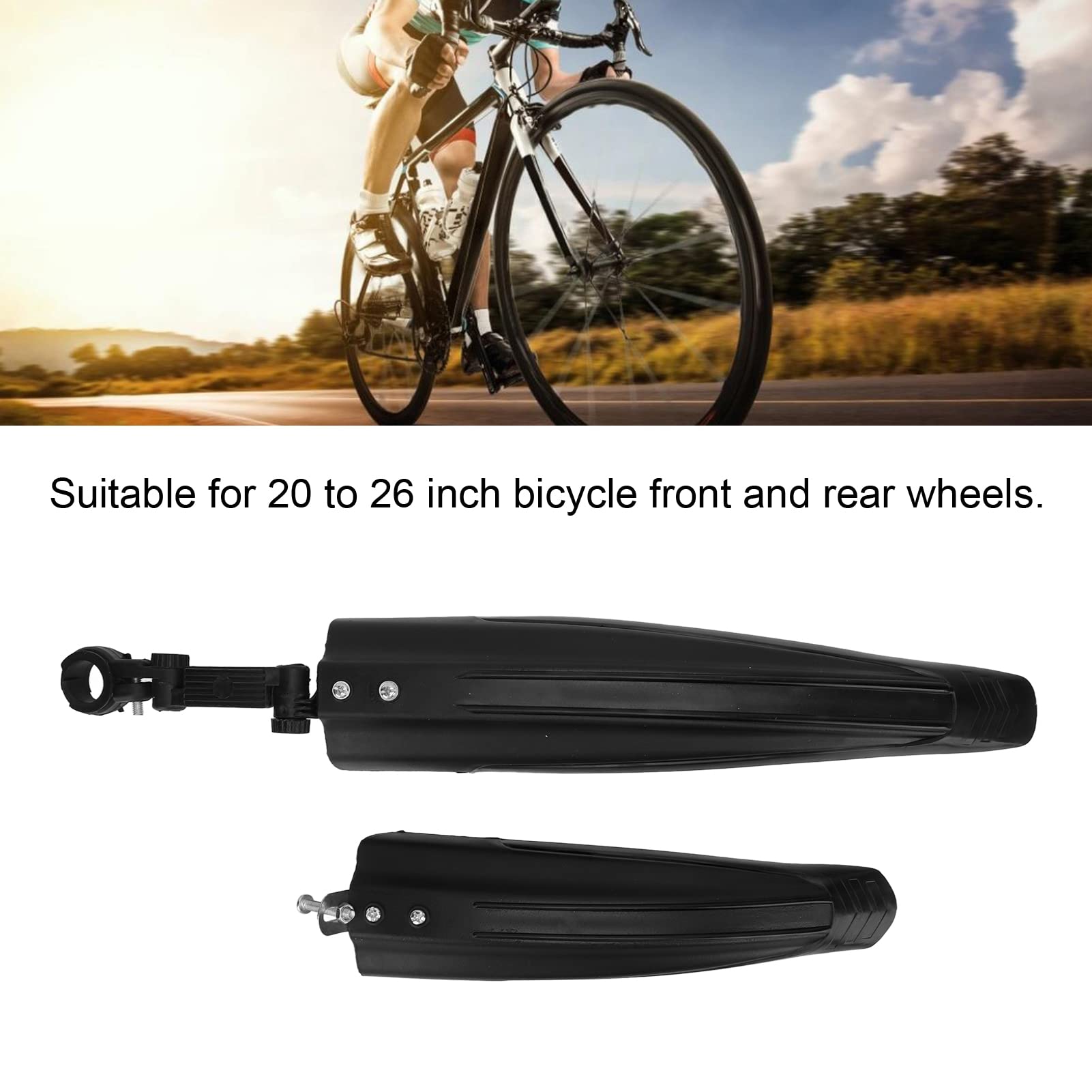 Front Rear Fenders Mudguards Thickened Widened PVC Mud Guard Fit for 20 to 26 inch Road Mountain Bike(Black)