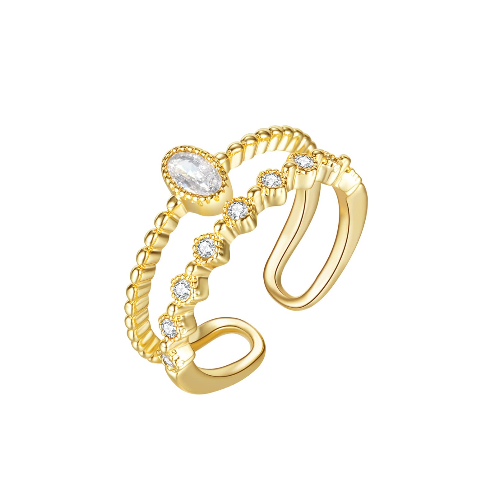 Heavstjer Fashion Cubic Zirconia Band Ring Adjustable Open Ring