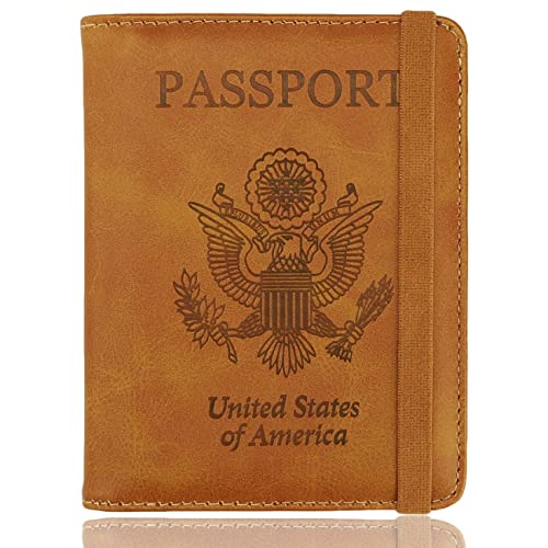 WALNEW RFID Passport Holder Cover Wallet for Women Men, PU Leather Card Holder Passport Case Travel Essentials for Family Vacation, Brown