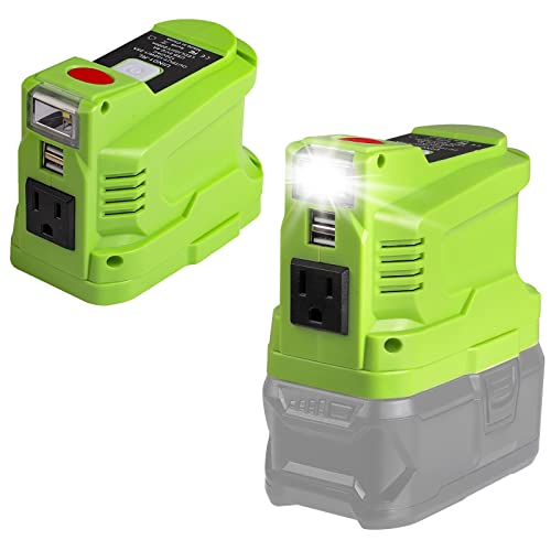 Portable Power Supply Inverter for Ryobi 18V Lithium Battery, TEPULAS DC 18V to AC 120V Power Inverter Generator 150W, Power Source USB Phone Charger Adapter for Ryobi with AC Outlet & LED Light