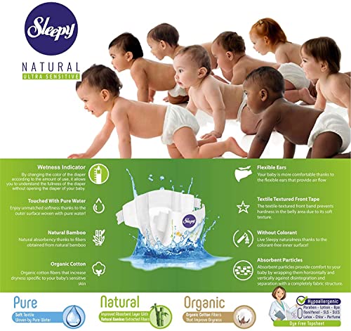 SOHO|Sleepy Natural Baby Diapers, Made from Organic Cotton and Bamboo Extract, Ultimate Comfort and Dryness, Disposable Diapers (Size 6 | 20 Count | Child Weight 33-55 lbs)