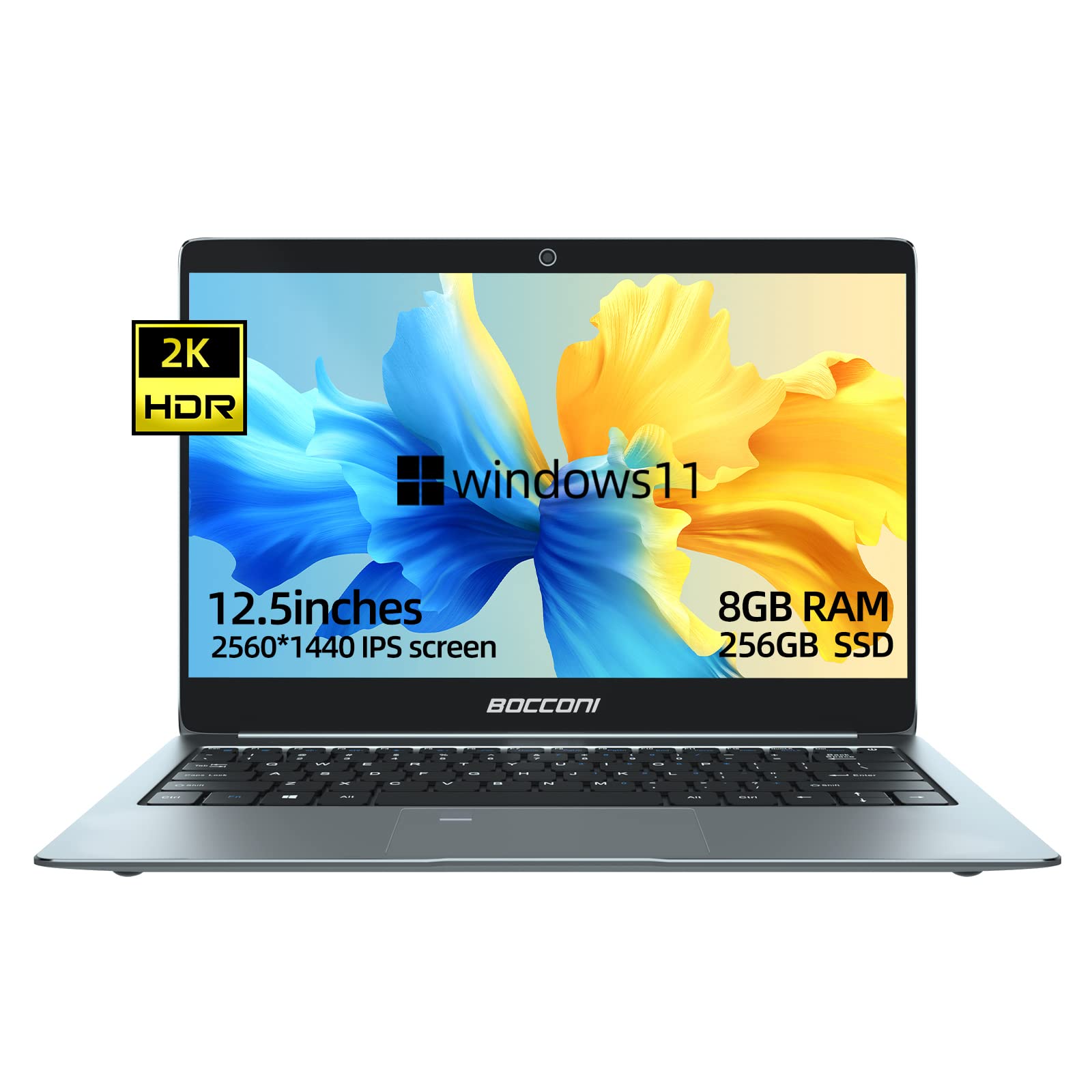 Laptop 12.5 Inch Win11, Celeron N4100 with 8GB RAM+256GB SSD, 2K 2560 * 1440 Sharp LCD, Finger Print, Backlit Keyboard, 5G/AC WiFi, Thin &Light Notebook, All-Metal Body, BT4.2