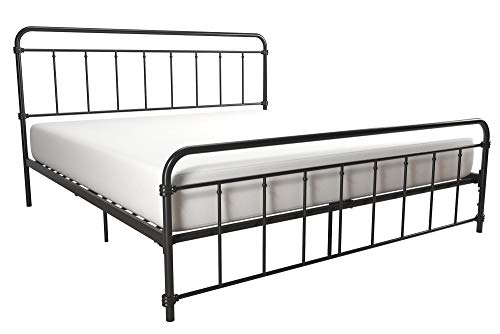DHP Winston Metal Platform Bed with Rustic Design and Curved Edge Headboard and Footboard, Adjustable Base Height for Underbed Storage, No Box Spring Needed, King, Black