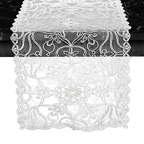 Elegant Comfort Embroidery Ingrid Table Runner - Dresser Scarf for Home Dining Room - Lace Like Tabletop Decoration, Kitchen Dining Table Decoration for Indoor and Outdoor, 13 X 20 Inches, White