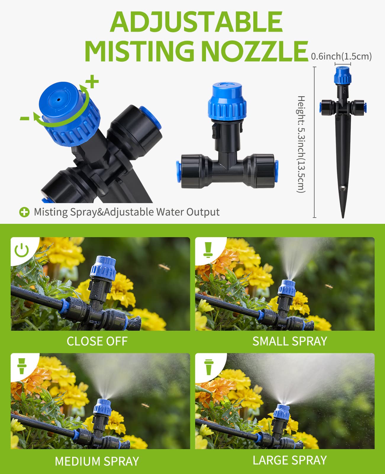 HIRALIY 59FT Greenhouse Mist Drip Irrigation Kit, Hanging Plant Watering System, Garden Watering System with 1/4" Blank Tubing and Misting Nozzles, Quick Connector Design Automatic Irrigation System