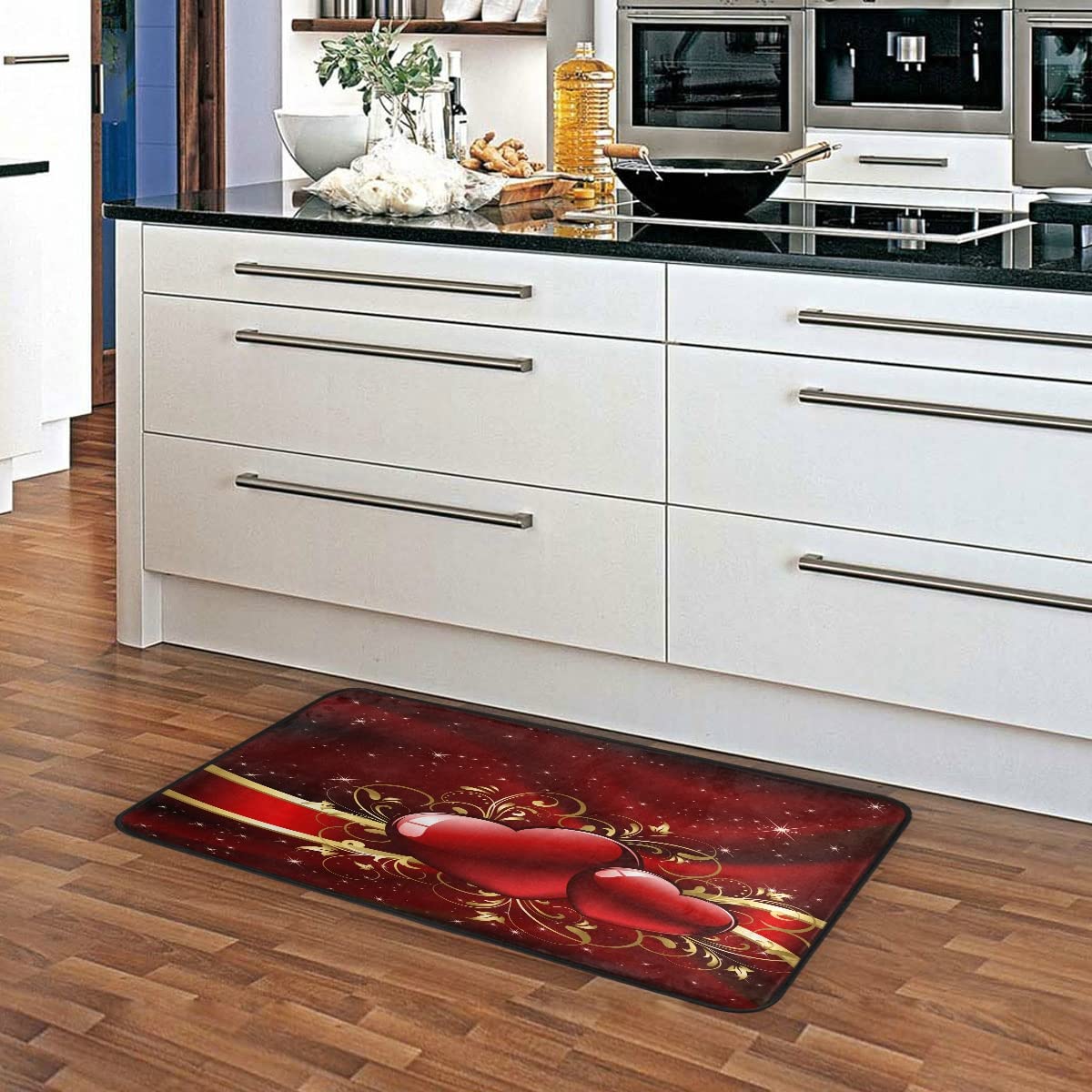 Happy Valentines Day Red Heart Love Kitchen Rugs Non-Slip Kitchen Mats 39 x 20 Inches Bath Runner Rug Doormats Area Mat Rugs Carpet Cushioned Mat for Home Decor