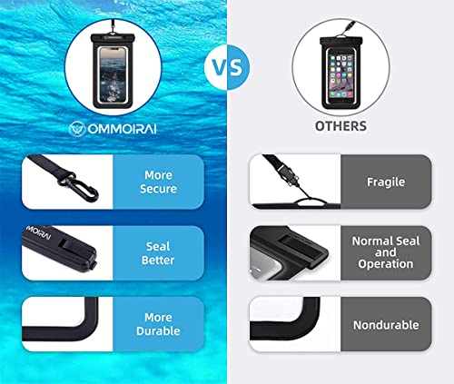 OMMOIRAI Lanyard Waterproof Phone Pouch For Beach, Universal Under Water Proof Case for Iphone 13 12 11 Pro Max Xs Xr X Se 8 7 6 6s Samsung Galaxy S9 S7 J7, Ipx8 Cell Phone Dry Bag (Black&Blue) 2 Pack
