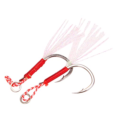 GIUIN 20Pack Fishing Assist Hooks,Carbon Steel Jigging Assist Fishing Hooks with Thread Feather Single Jig Head Fishing Tackle