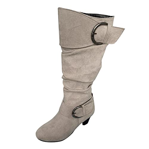 FASDNENDYS Womens Mid Knee High Boots Boots Boots Retro Boots High Booties Women's Heel Shoes Womens Boots 8.5 Beige