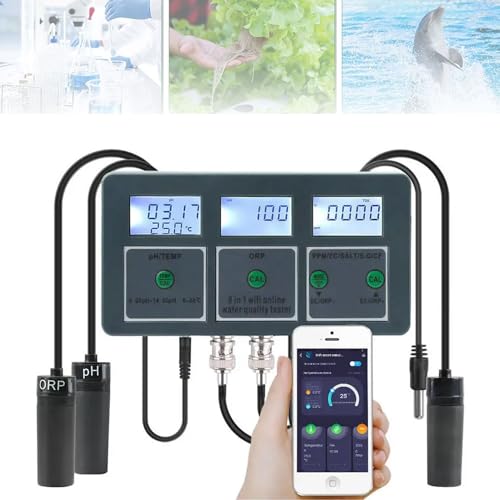 Kadxyan 8 in 1 Water Quality Tester, PH/EC/TDS/Salt/S.G/CF/ORP/Temperature Water Quality Monitor, Tuya WiFi Smart Wall-Mounted Water Detector for Fish Tank, Aquarium, Sea Water, Swimming Pool