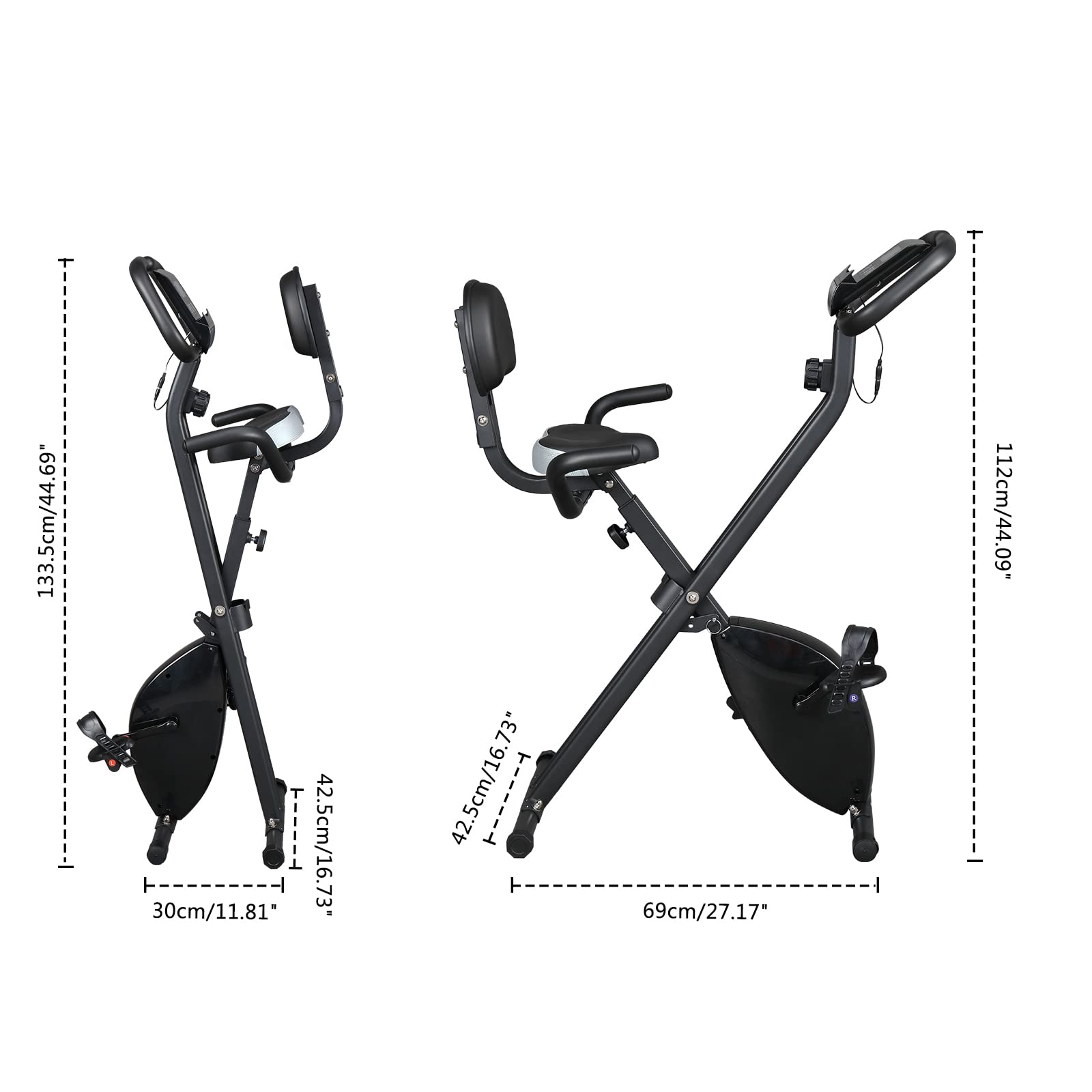 Foldable Exercise Bike Stationary Bikes Cycling Workout Machine for Fitness & Cardio Exercise for Home Indoor Cycle w/LCD Display, 8 Level Resistance, Adjustable Height & Comfortable Handle, BLACK