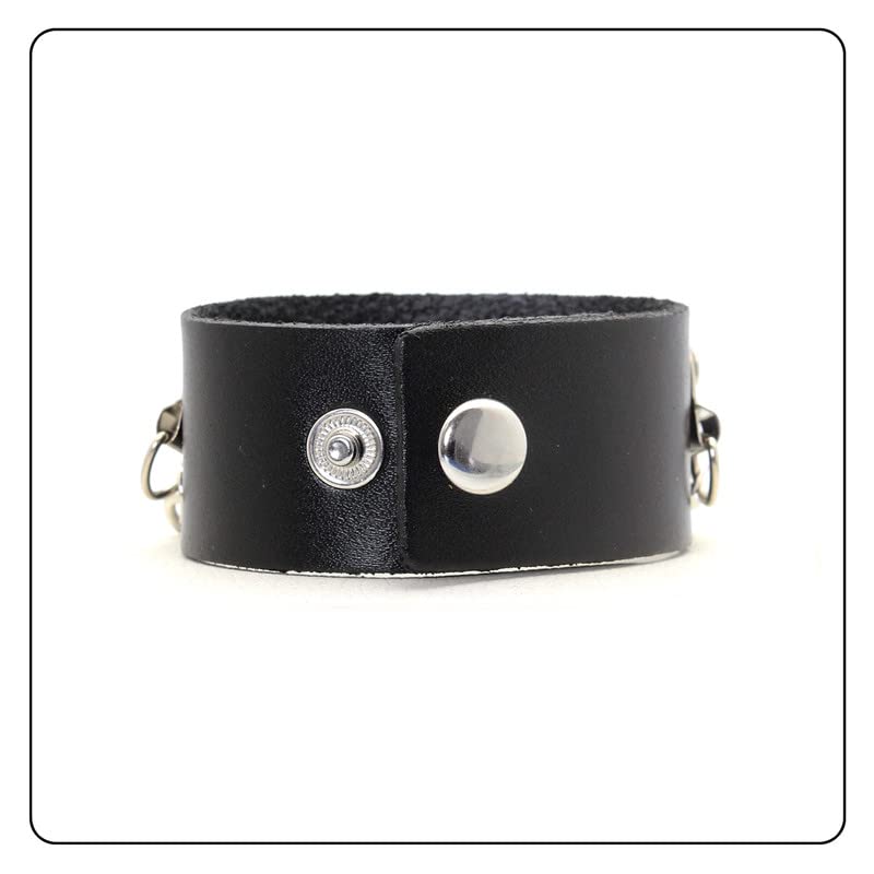 Fusamk Punk Rock Snap Bracelet Bullet Chain Wristband Wide Leather Cuff Bracelet(Black)